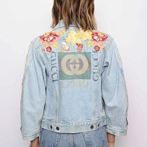 Gucci | Jackets & Coats | Gucci Flower Embroidered 34 Sleeve Jean ...